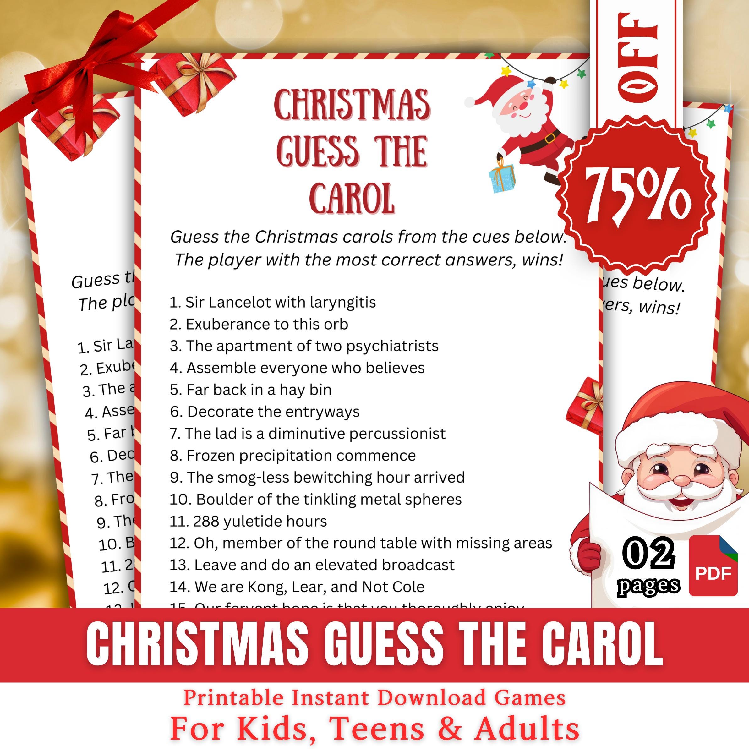 Christmas Guess the Carol Trivia, Christmas Party Printable Game, Kids ...