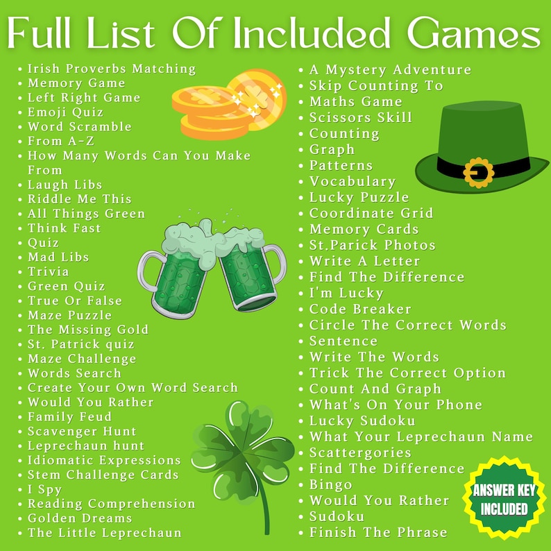 St. Patrick's Day Games Bundle | 60+ Printable Games for Kids & Adults ...