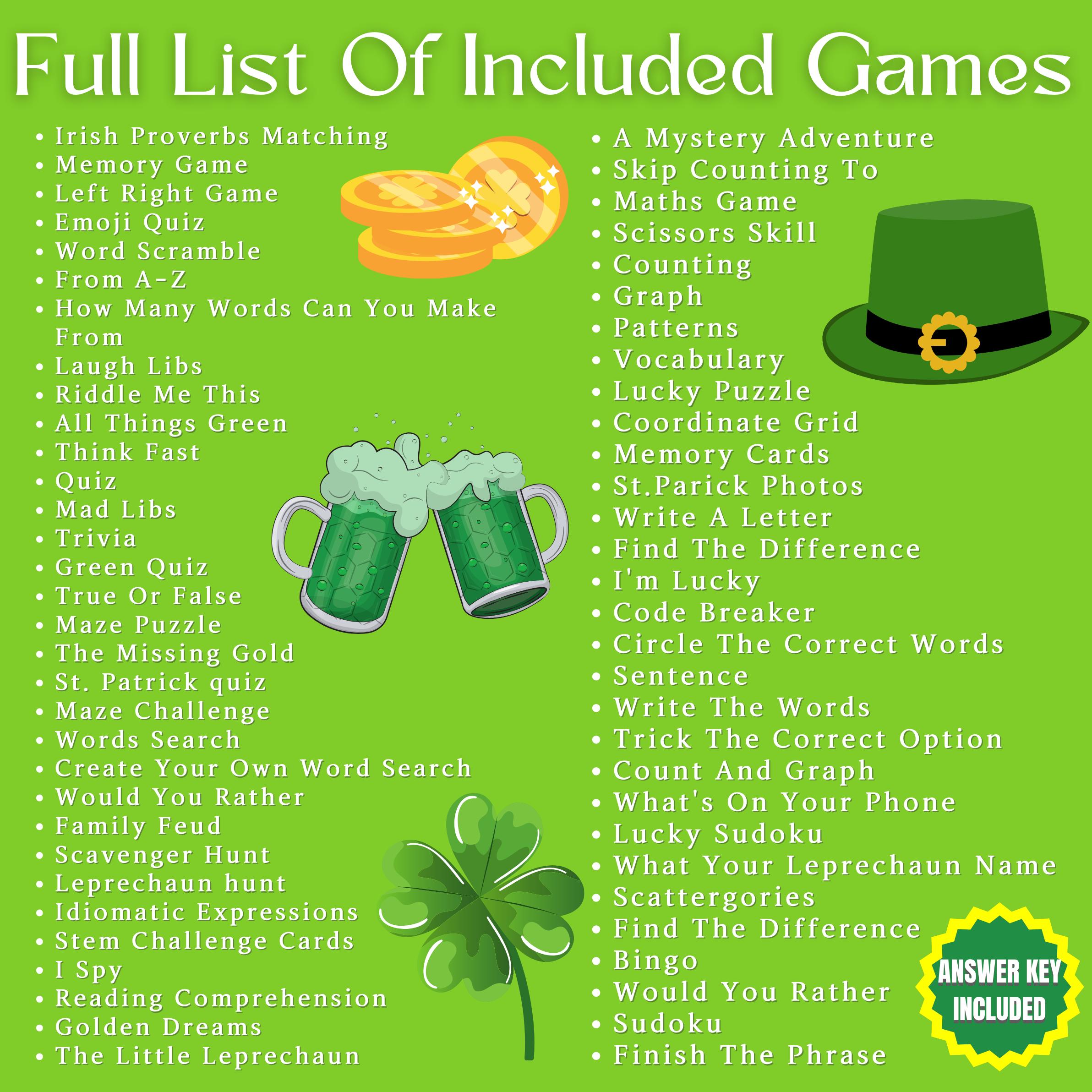 St. Patrick's Day Games Bundle | 60+ Printable Games for Kids & Adults ...