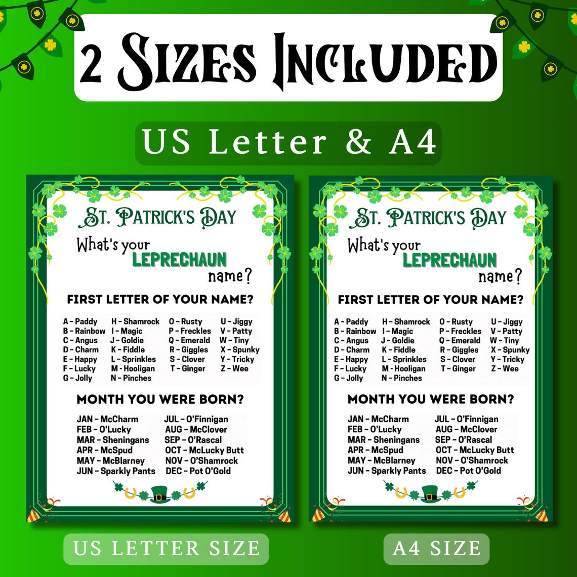 What's Your Leprechaun Name St Patricks Day Games, Leprechaun Name Tag ...
