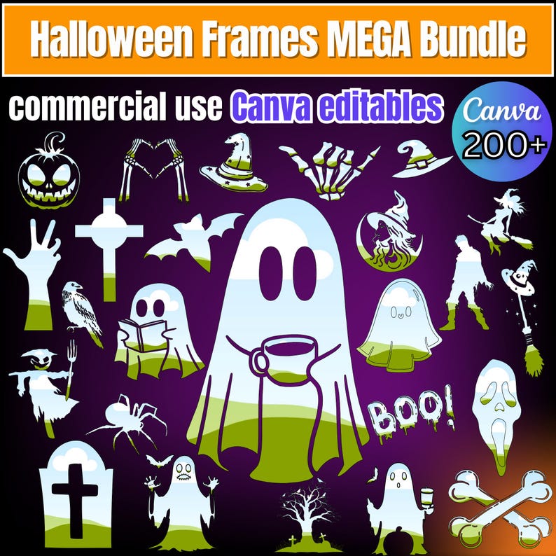 Halloween Frames MEGA Bundle | 200+ Editable Canva Frames | Spooky ...