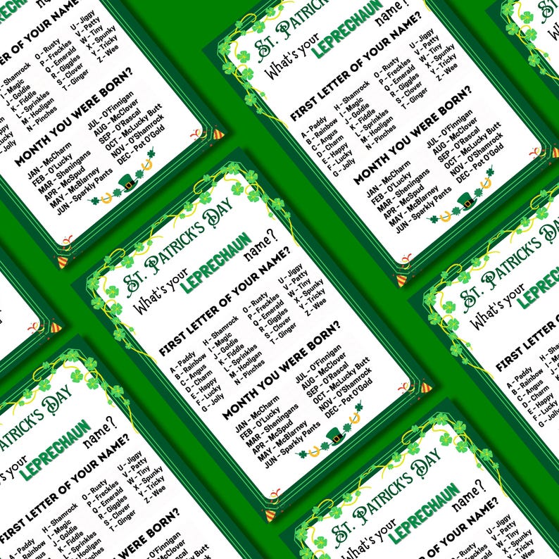 What's Your Leprechaun Name St Patricks Day Games, Leprechaun Name Tag ...