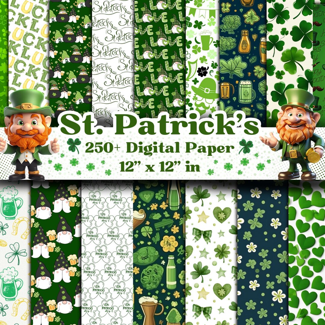 St Patricks Digital Paper Pack - Printable Graphic Design Patterns ...
