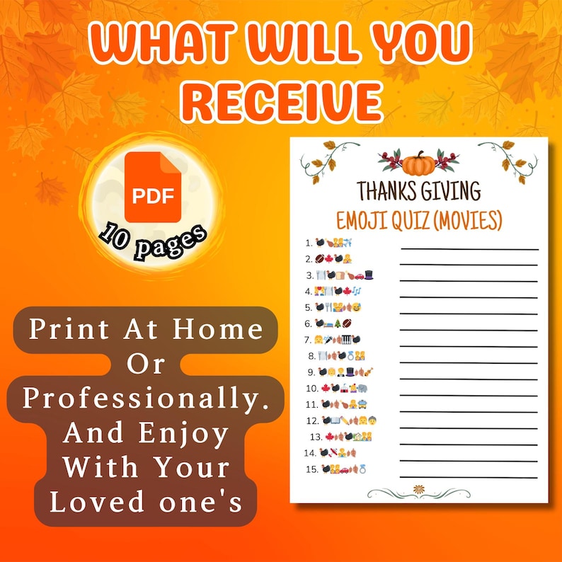 Thanksgiving Emoji Game, Printable Thanksgiving Game for Kids Adults ...