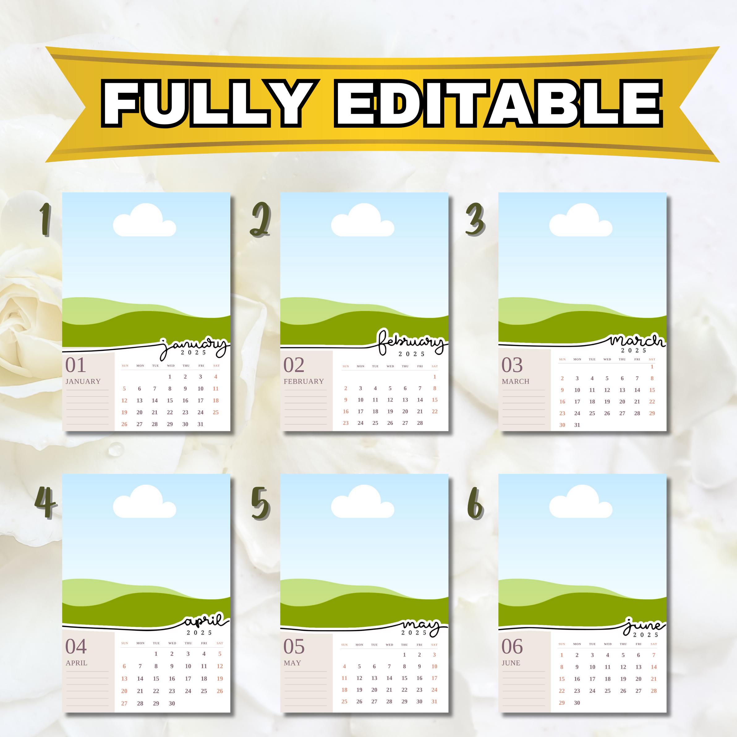 Editable 2025 Calendar Templates | Fully Editable for Free in Canva ...