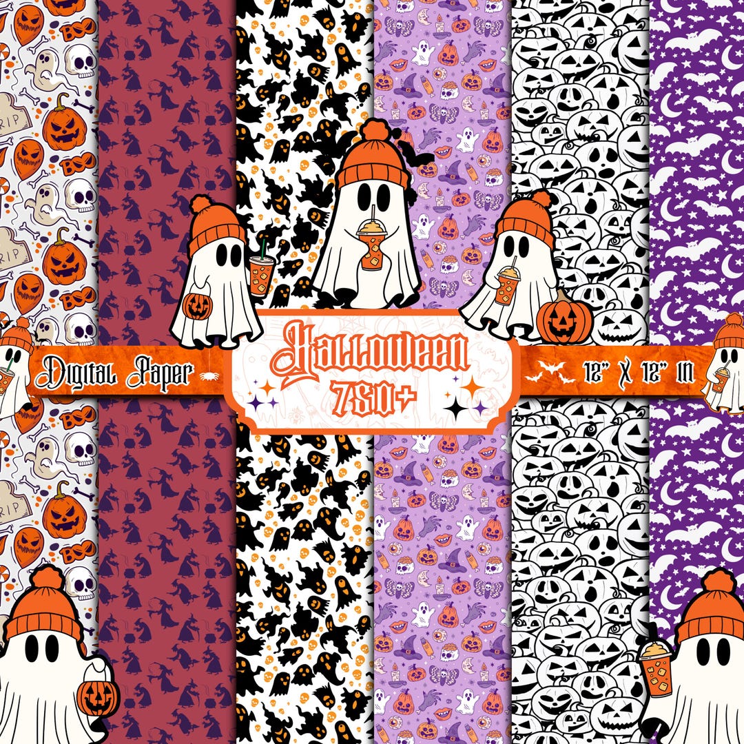 750+ Halloween Digital Papers | Spooky and Vintage Patterns, Seamless ...