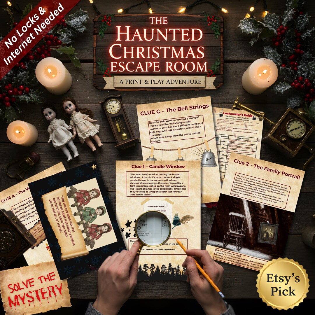 Printable Spooky Christmas Escape Room Game | Haunted Holiday Mystery ...