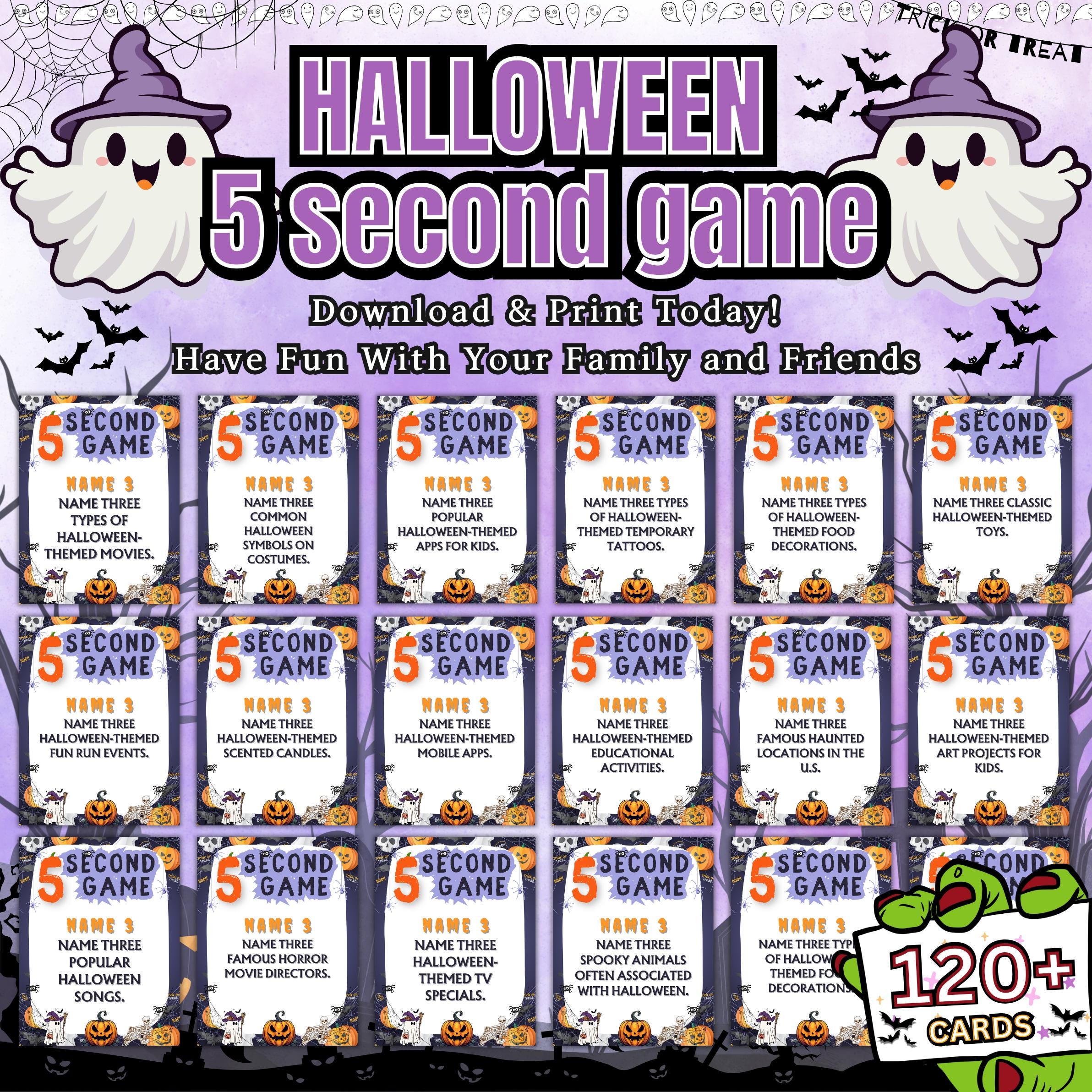 120+ Halloween 5-second Game Cards | Exciting Spooky Trivia Challenge ...