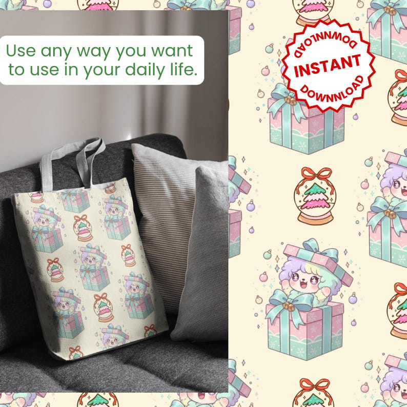 Kawaii Christmas Digital Paper Bundle – 50+ Seamless 12x12 Pastel ...