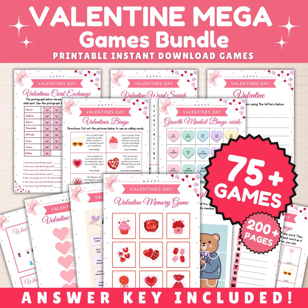 Valentine’s Day & Galentine’s Printable Games Bundle | Fun Games for ...