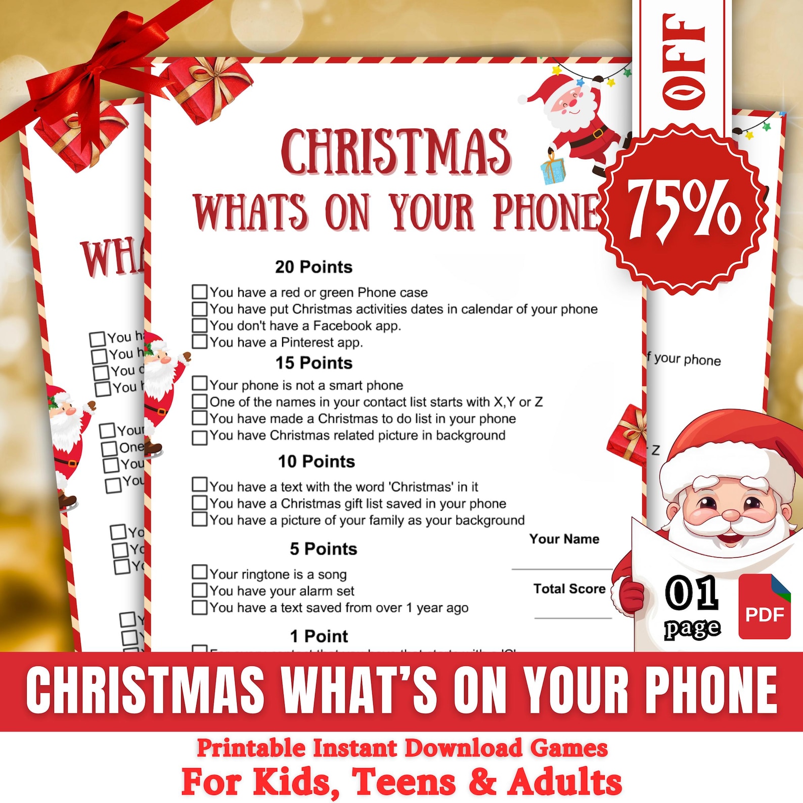 Christmas What's on Your Phone Game, Christmas Printable Games, Xmas ...