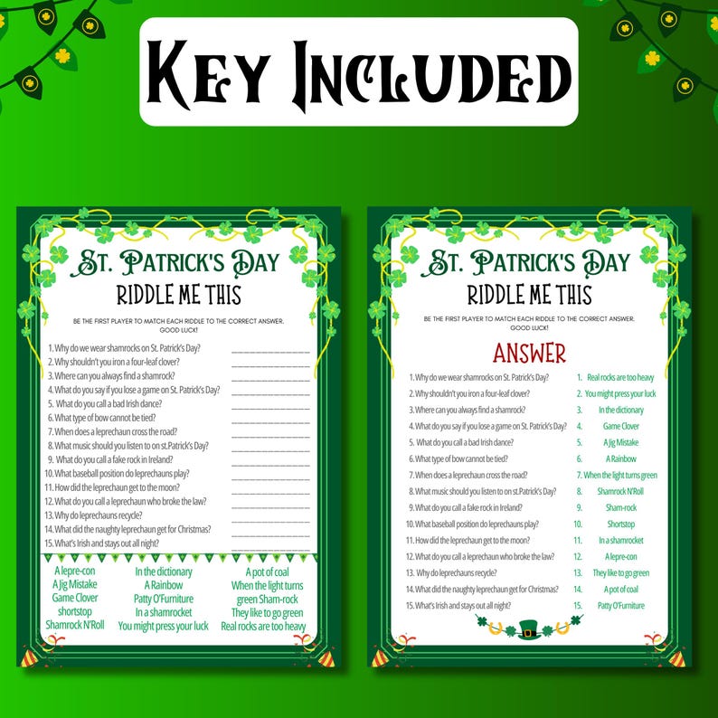 St. Patrick's Day Riddle Me This Game | Printable Trivia, Party Game ...