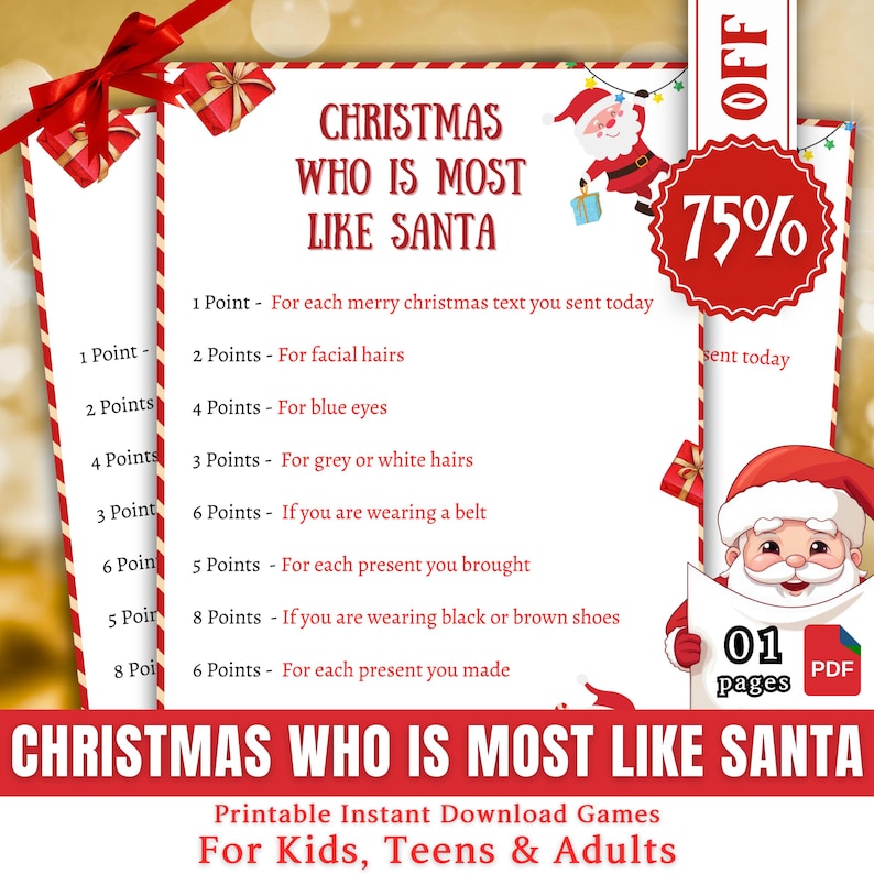 Who is Most Like Santa Game, Christmas Festive Printable Santa Game for ...