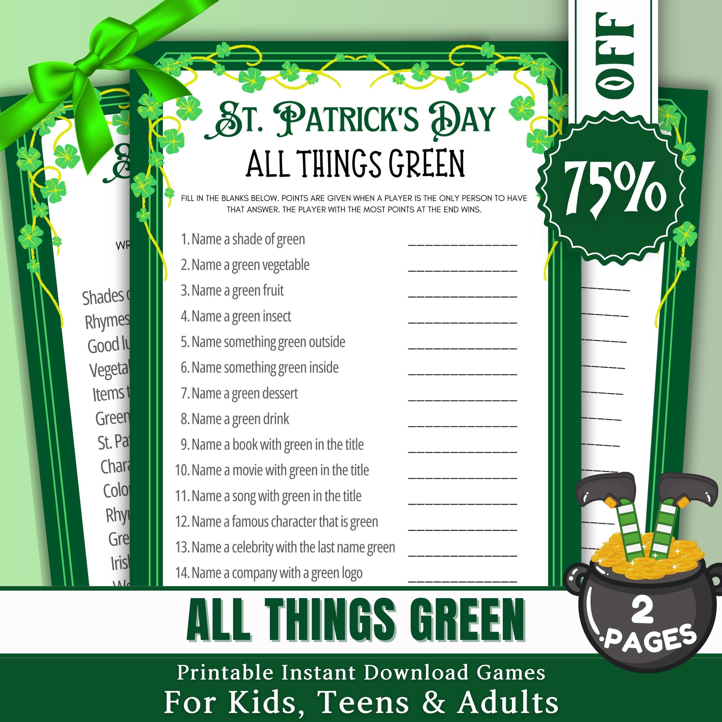 All Things Green St. Patrick's Day Game | Fun Irish Trivia & Word ...