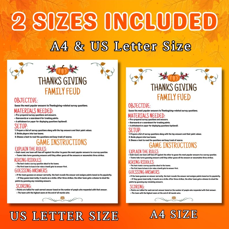 Thanksgiving Friendly Family Feud, Thanksgiving Party Game, Trivia ...