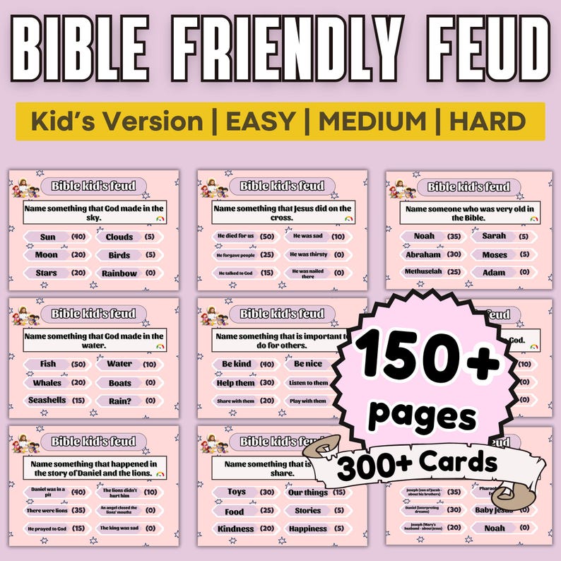 Bible Family Feud Game for Kids – 300+ Printable Cards | Christian ...