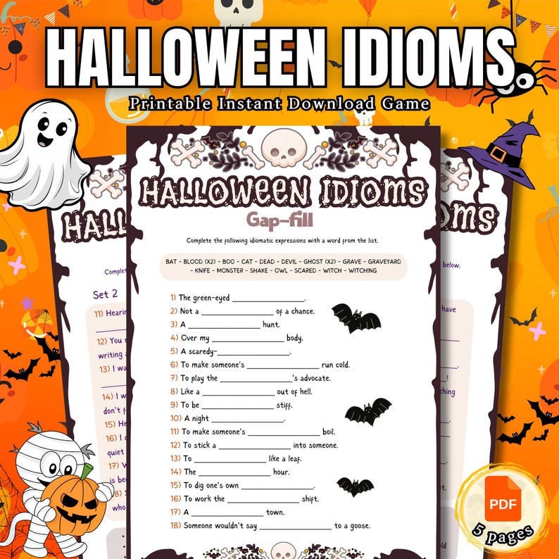 Halloween Idioms Game | Fun Matching | Gap Fill Activities | Printable ...