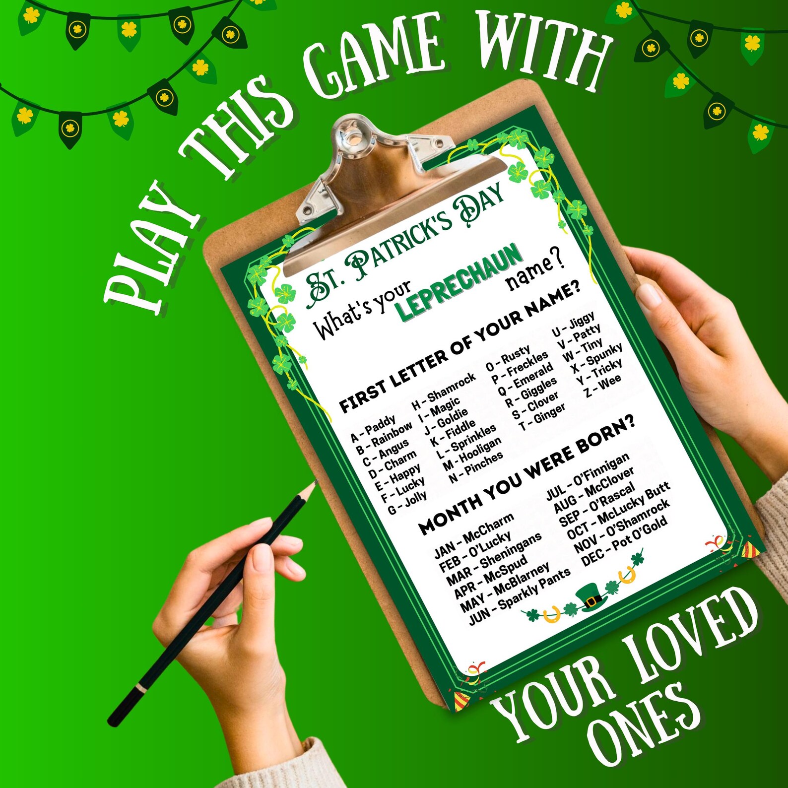 What's Your Leprechaun Name St Patricks Day Games, Leprechaun Name Tag ...