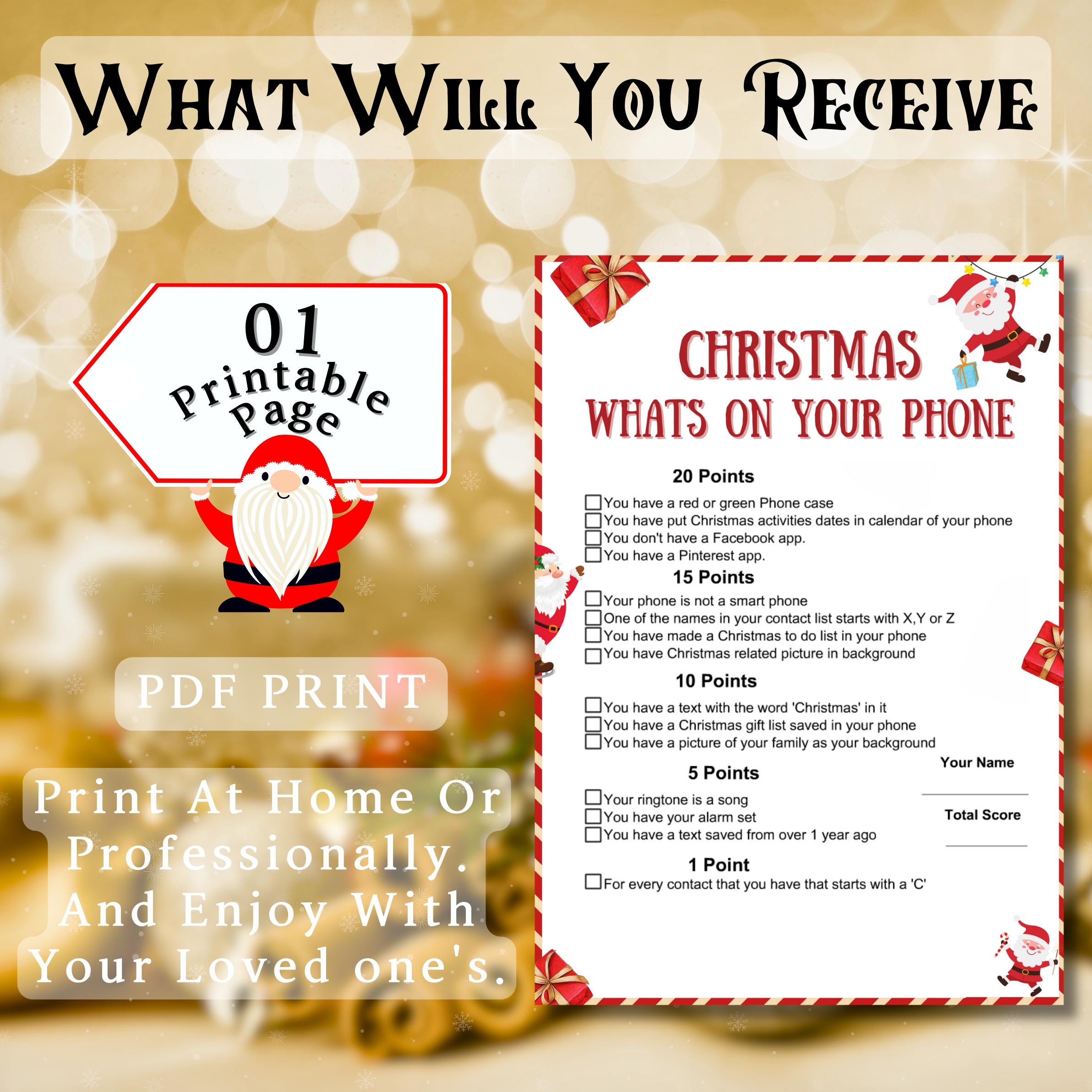 Christmas What's on Your Phone Game, Christmas Printable Games, Xmas ...