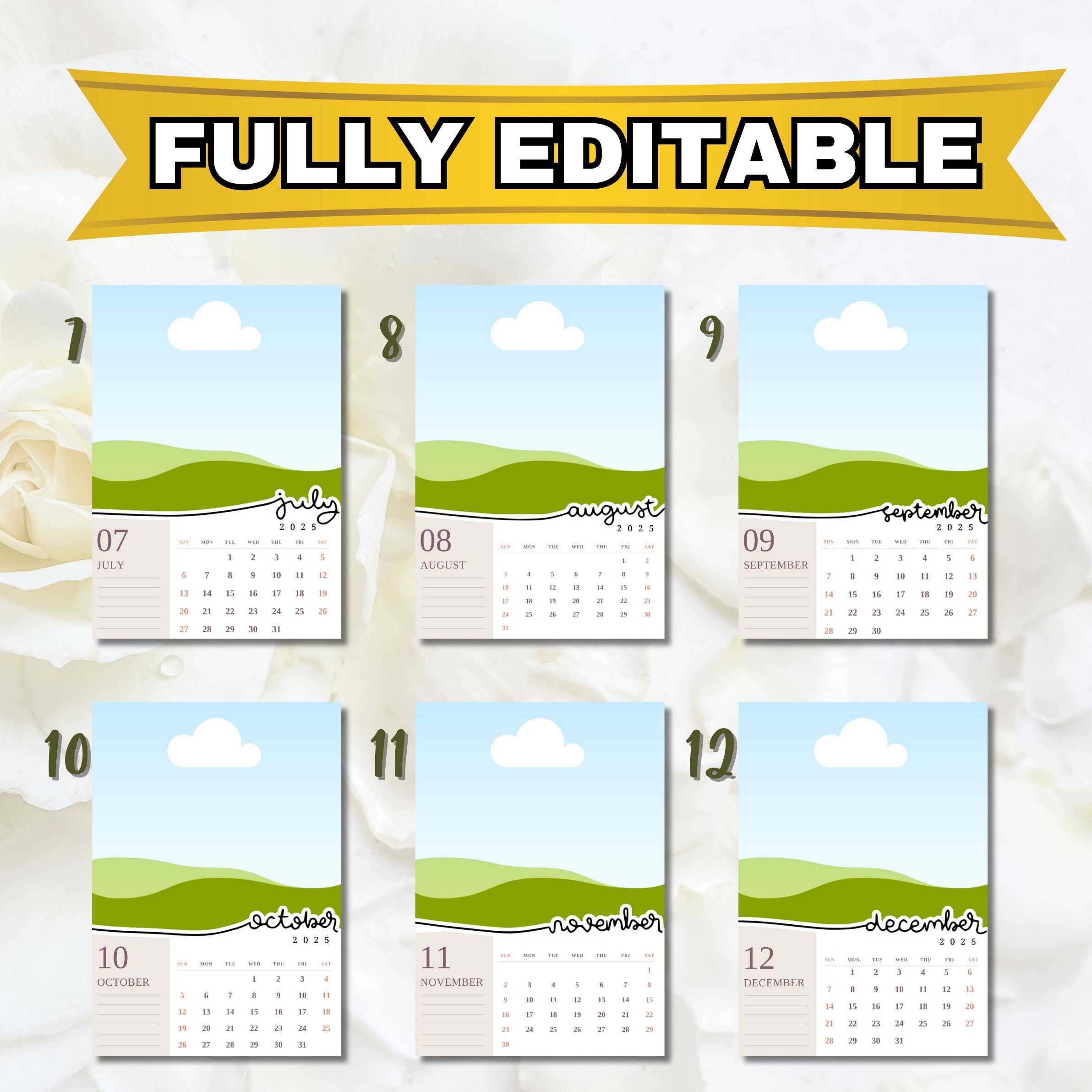 Editable 2025 Calendar Templates | Fully Editable for Free in Canva ...