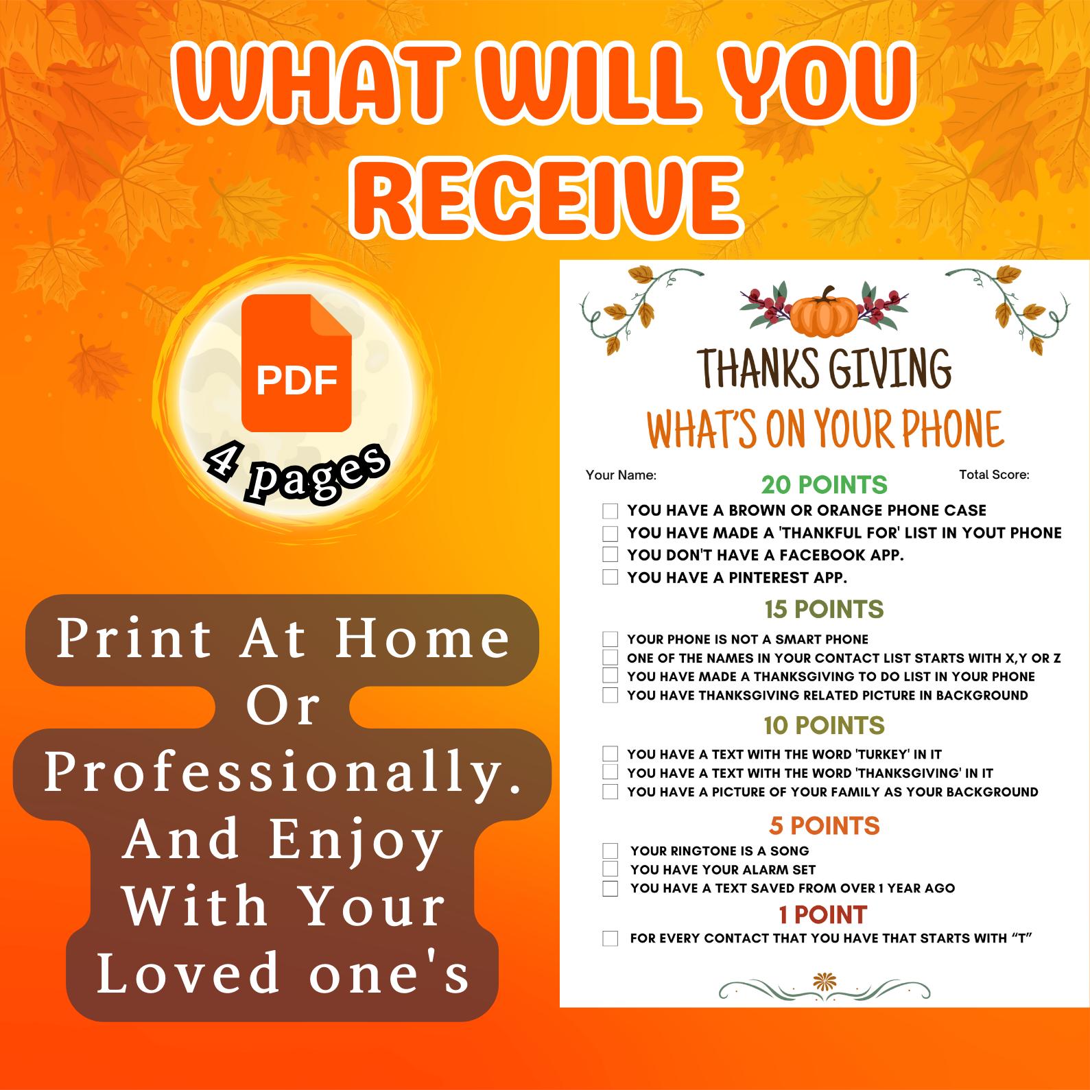 Thanksgiving What's on Your Phone Game, Friendsgiving Printable Game ...