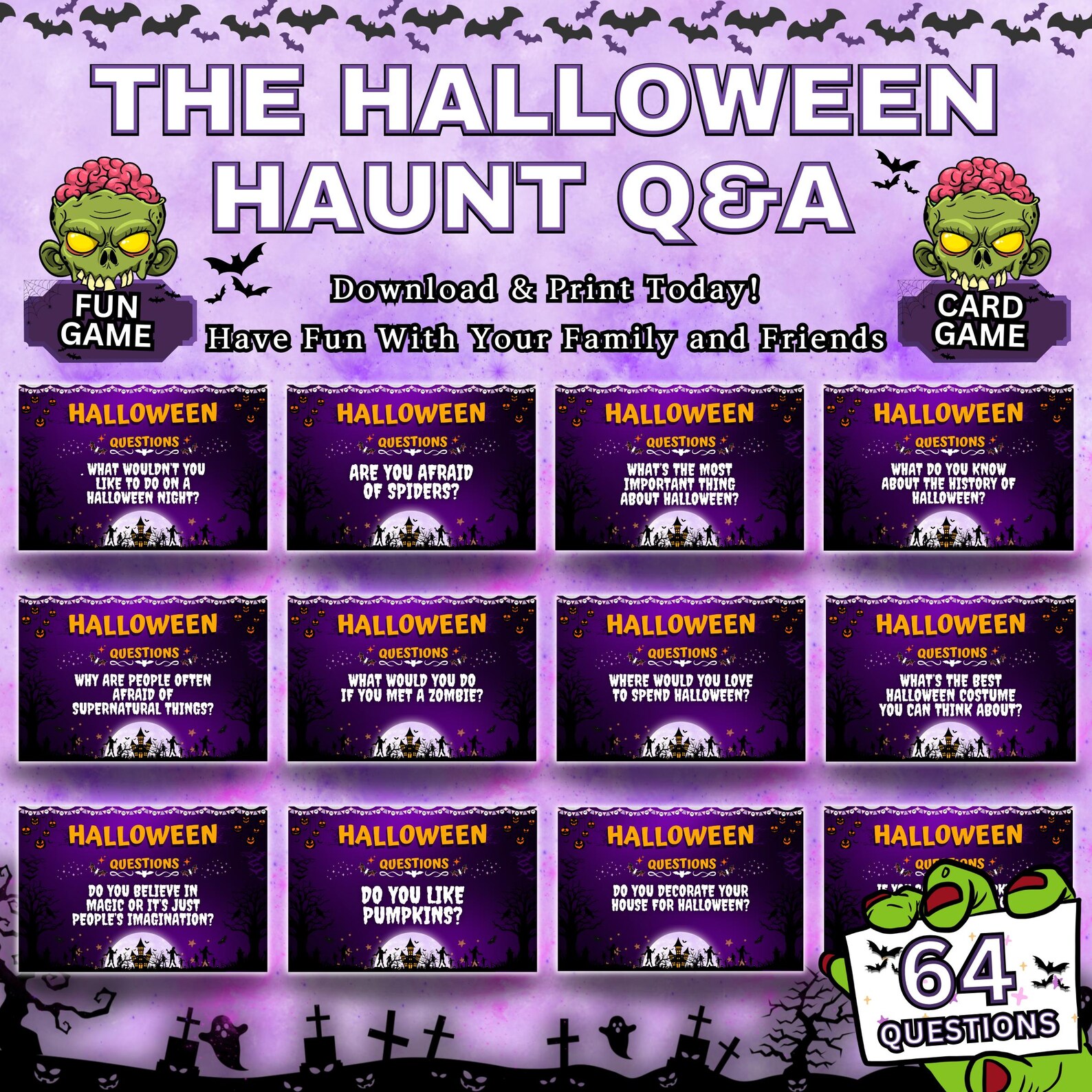 Halloween Haunt Questions Game | 64+ Spooky Trivia Cards | Fun ...