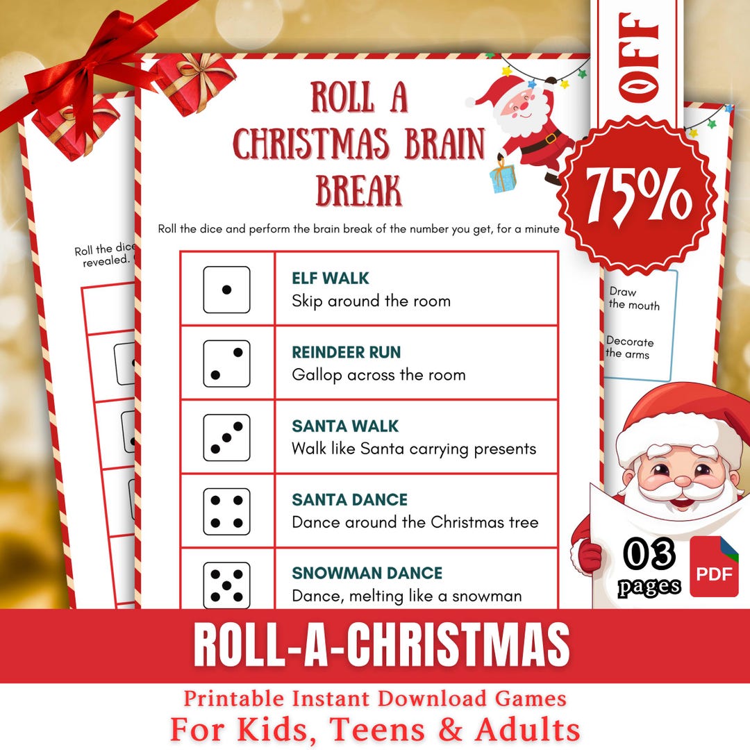 Roll A Christmas Printable Game, Christmas Dice Game for Kid & Adults ...