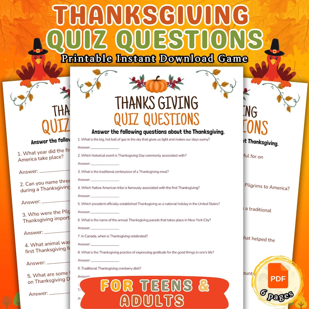 Thanksgiving Quiz, Adults Party Games, Friendsgiving Trivia Games ...