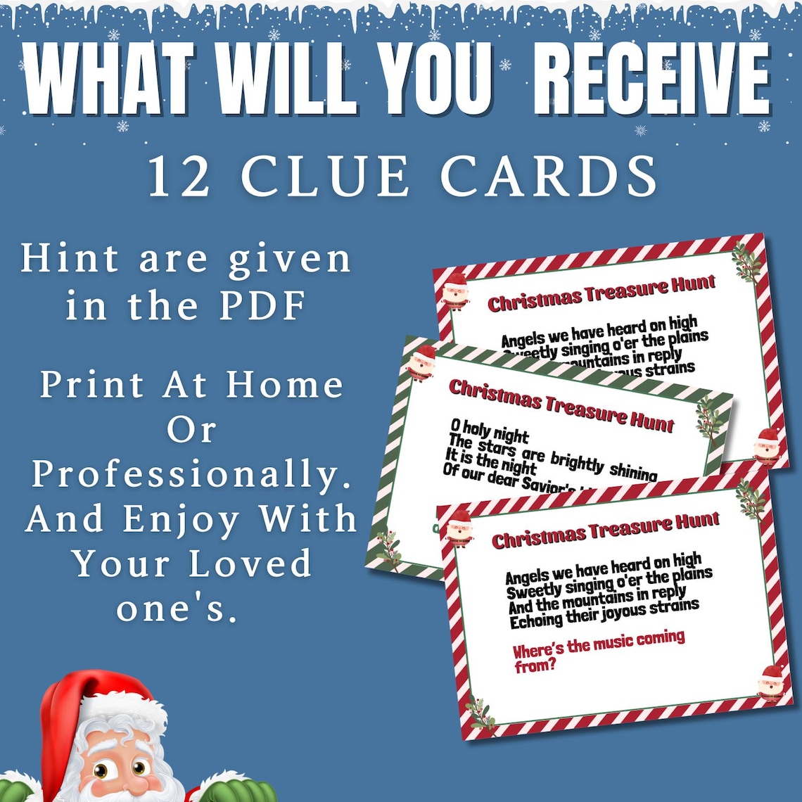 Christmas Treasure Hunt Clues, Christmas Scavenger Hunt Cards ...