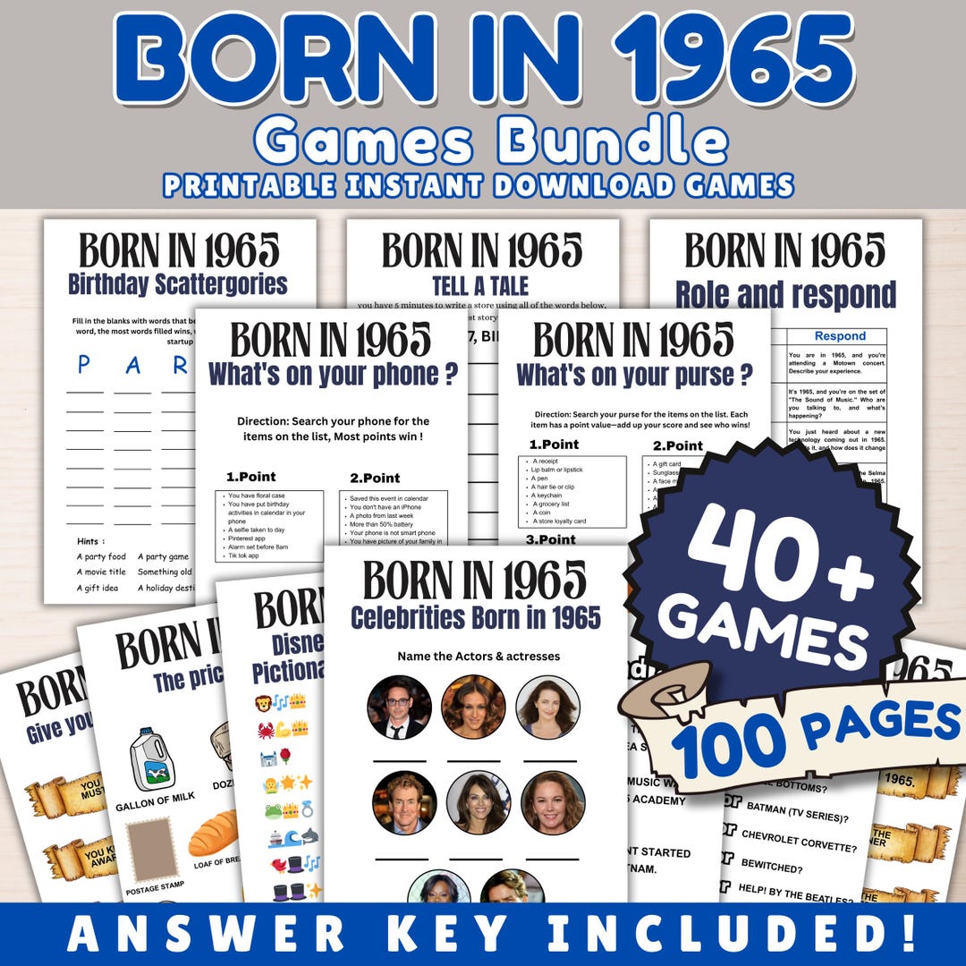 60th Birthday Games Bundle, Born in 1965 Party Games, Fun Printable ...
