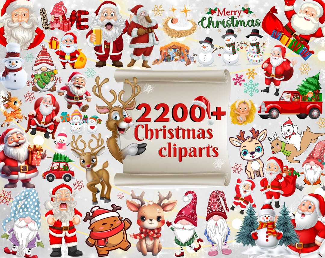 2200+ Christmas Clipart Bundle, Cute Santa Clipart, Reindeer, Snowman ...