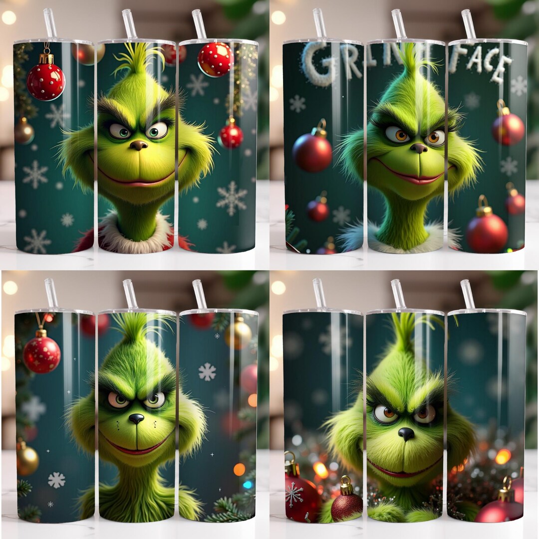 Green Guy Face Christmas Tumbler Wrap, Bundle of 4 Sublimation Designs ...