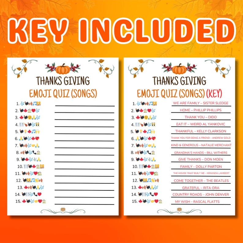 Thanksgiving Emoji Game, Printable Thanksgiving Game for Kids Adults ...