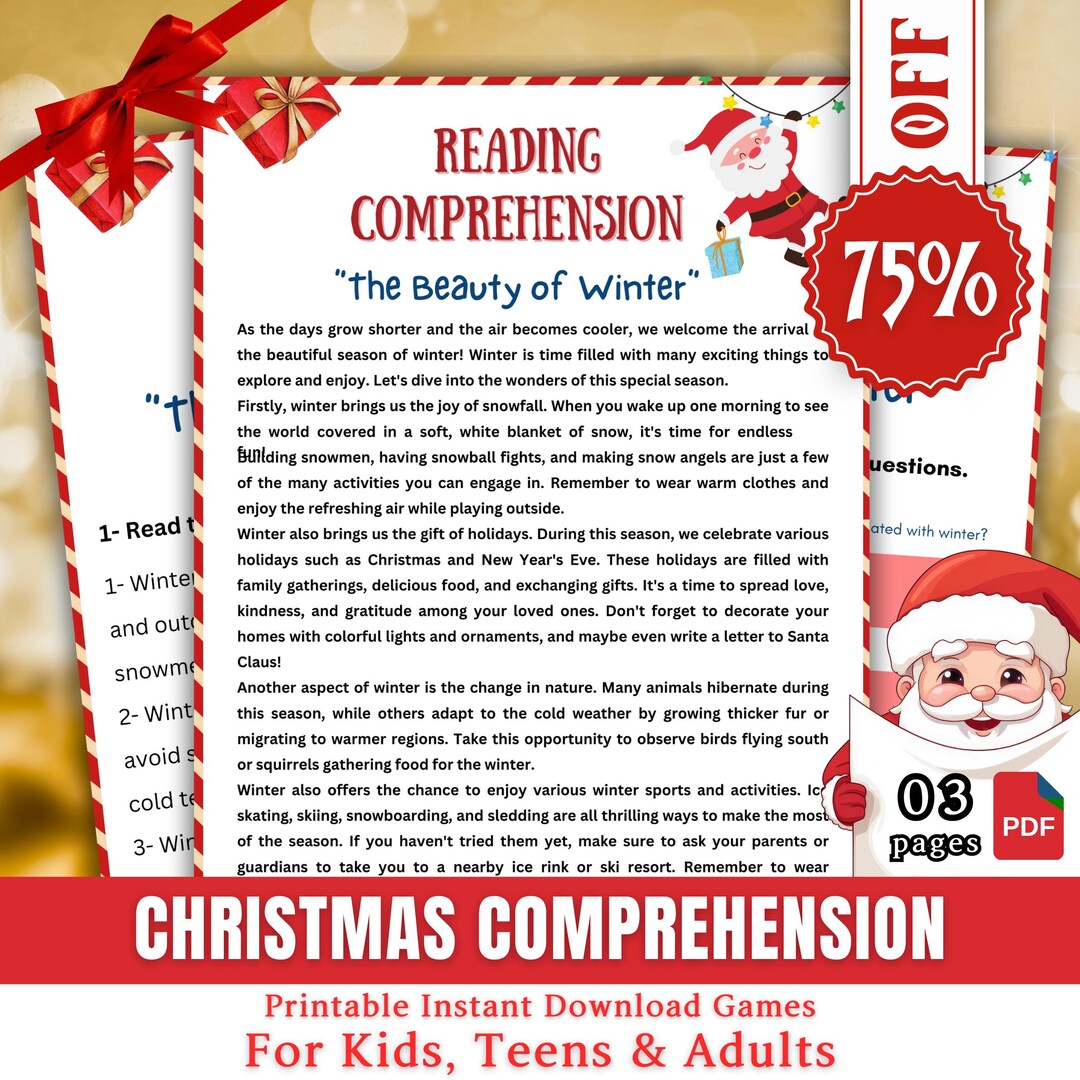 Christmas Comprehension Game, Christmas Reading Printable Game for Kids ...
