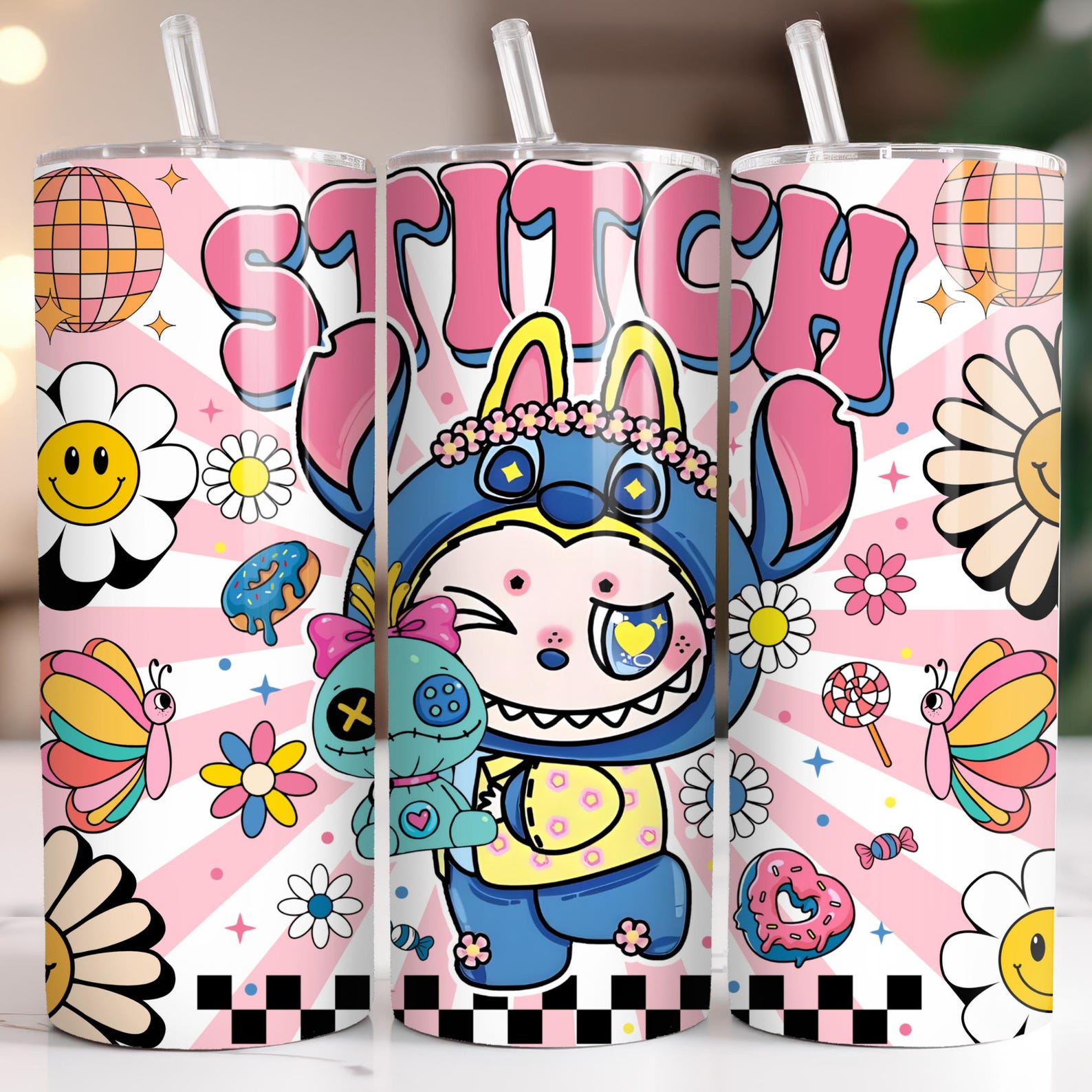 Kawaii Stitch Labubu Tumbler Wrap PNG – 20oz Pastel Skinny Cup ...