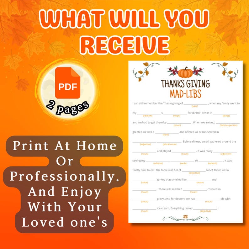 Thanksgiving Mad Libs | Fall Story Fill-in-the-blanks Game | Fun ...