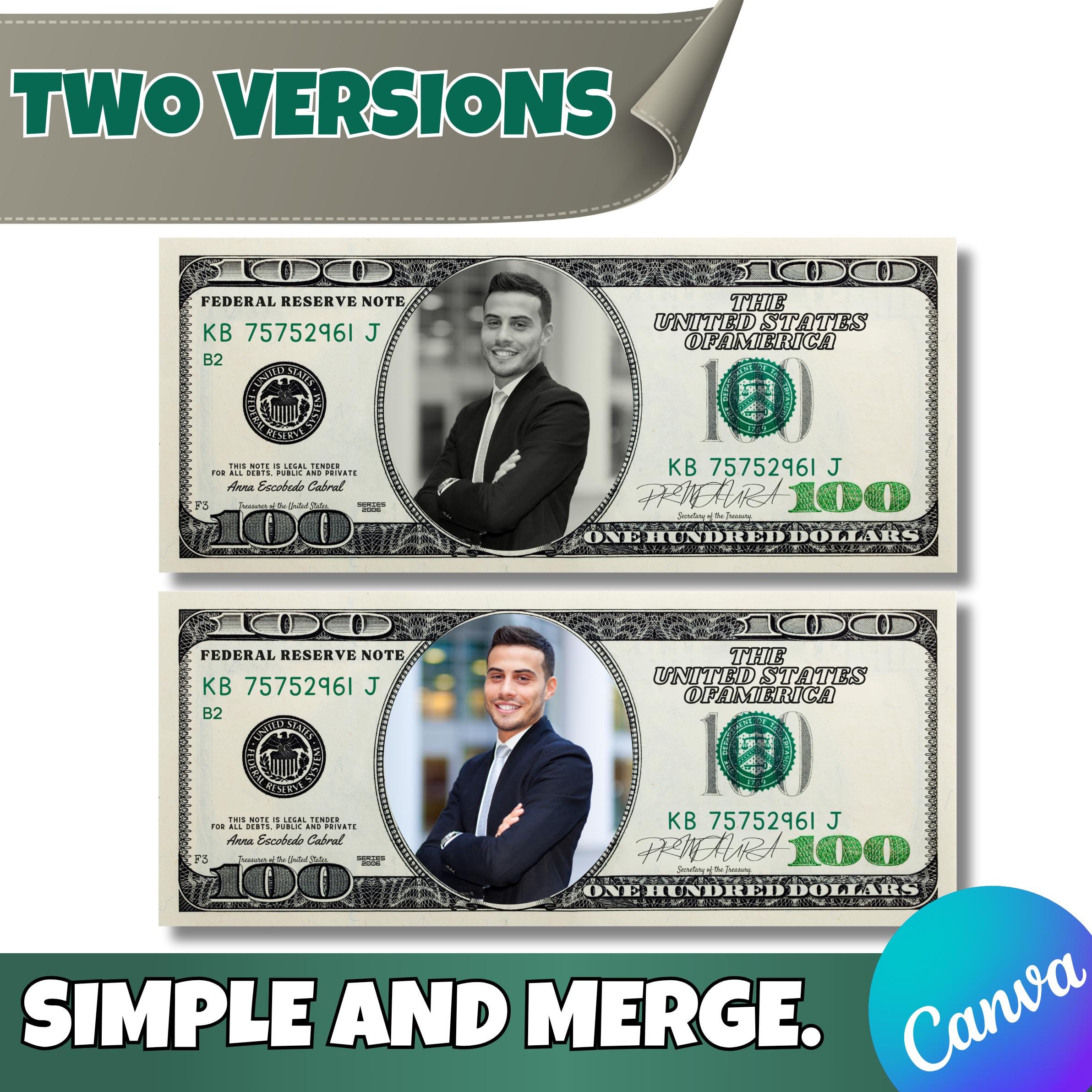 Custom Dollar Bill Canva Template | Editable 100 Dollar Note Design ...