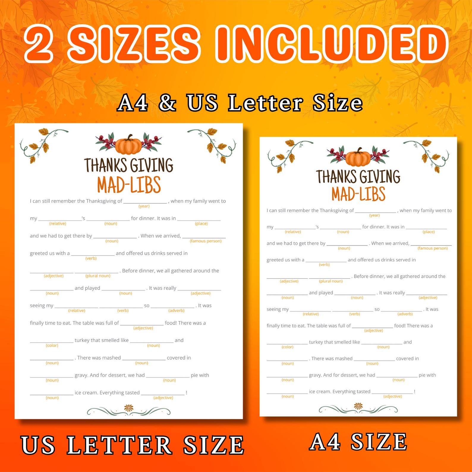 Thanksgiving Mad Libs | Fall Story Fill-in-the-blanks Game | Fun ...