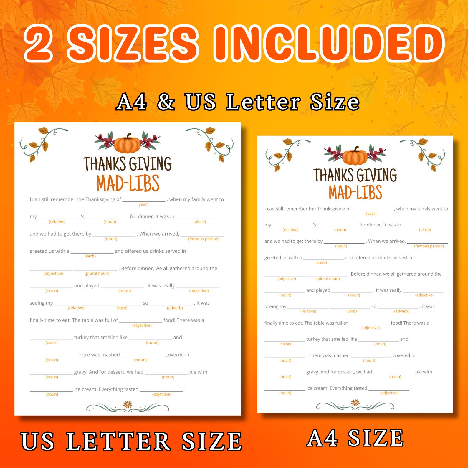 Thanksgiving Mad Libs | Fall Story Fill-in-the-blanks Game | Fun ...