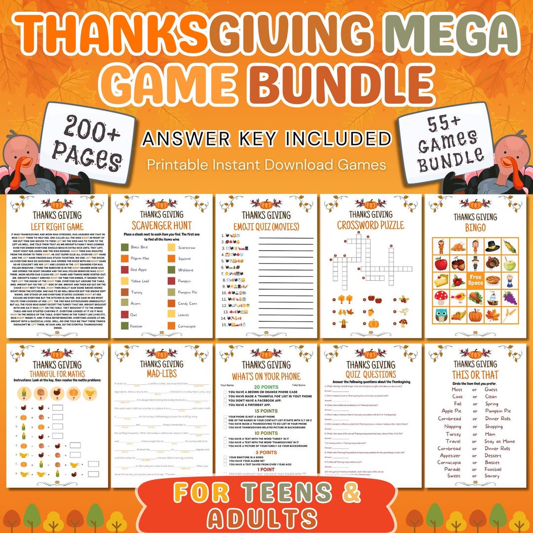 Thanksgiving Mega Game Bundle | 200+ Printable Pages | Activities for ...