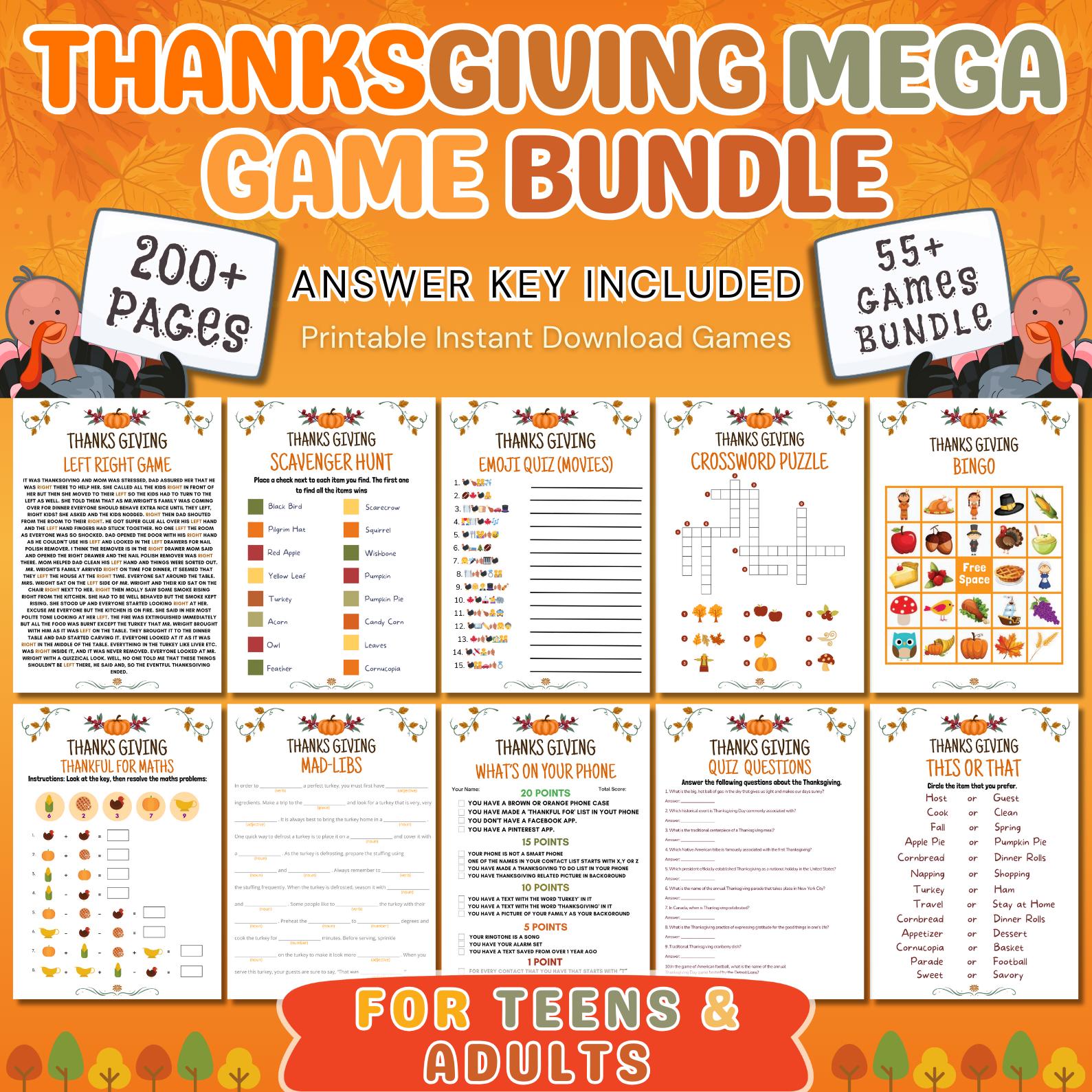 Thanksgiving Mega Game Bundle | 200+ Printable Pages | Activities for ...