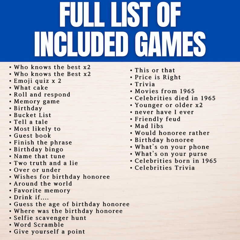60th Birthday Games Bundle, Born in 1965 Party Games, Fun Printable ...
