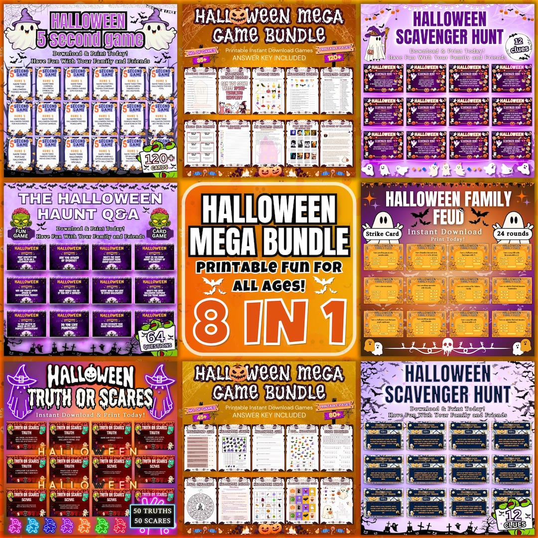 8-in-1 Halloween Games Bundle | Printable Party Fun for All Ages | All ...