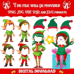 150+ DIY Add Your Own Face Elf Yourself PNG Bundle, Christmas Craft for ...