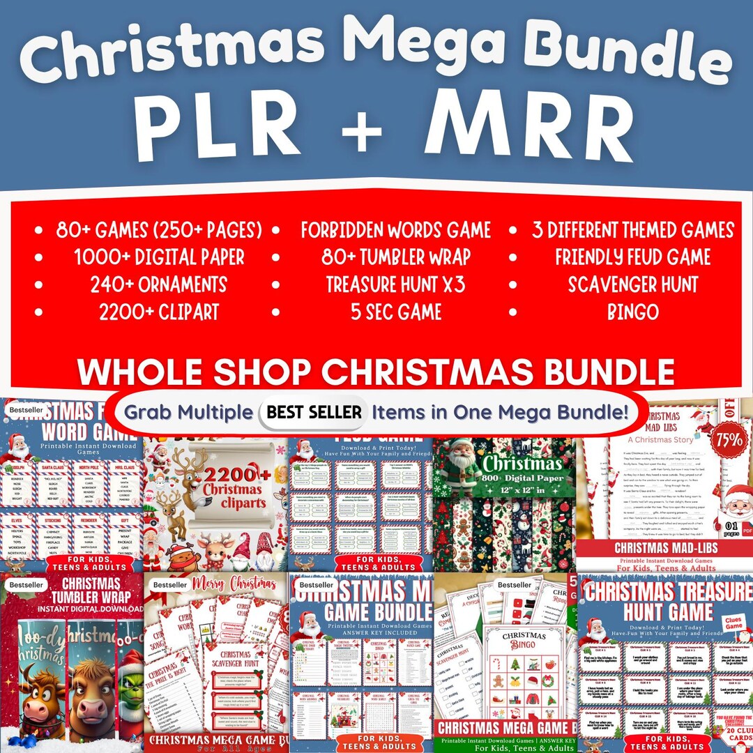 Christmas Mega Bundle PLR MRR | 250+ Games, 2200+ Clipart, Digital ...