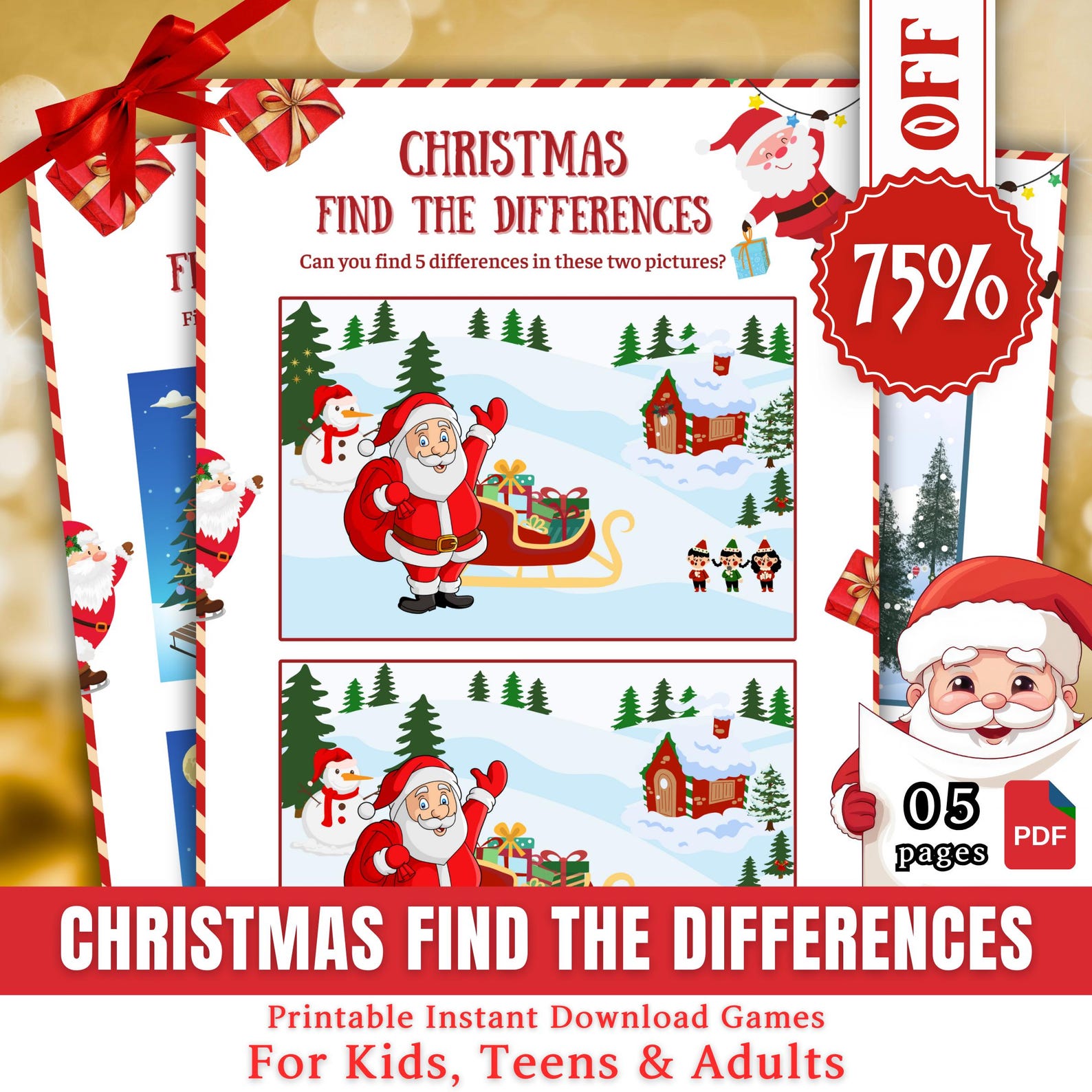 Christmas Find the Difference Game, Christmas Spot the Difference ...