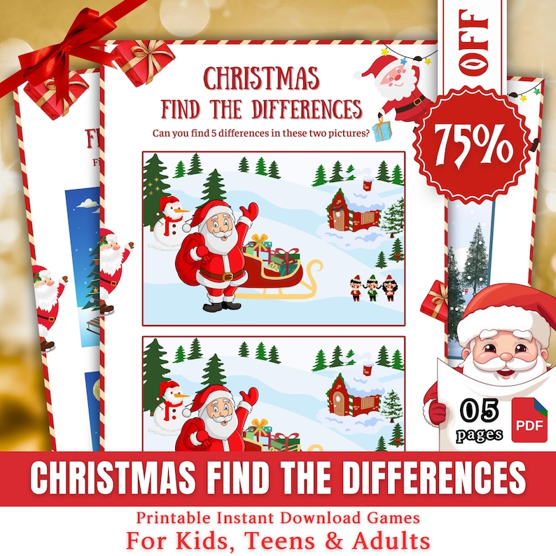 Christmas Find the Difference Game, Christmas Spot the Difference ...