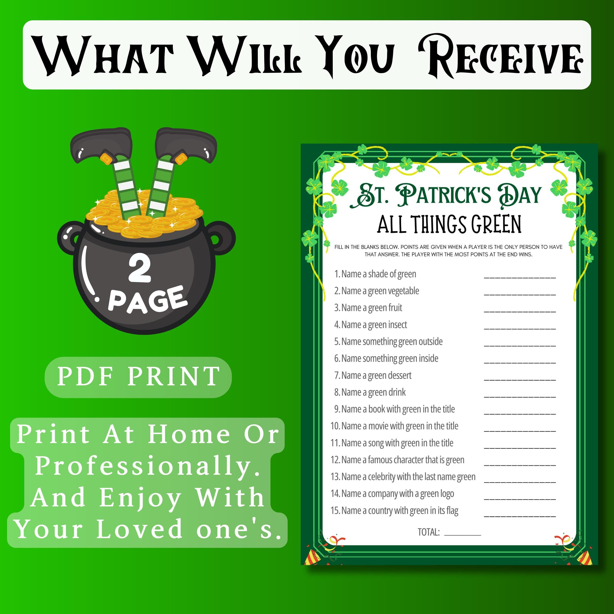 All Things Green St. Patrick's Day Game | Fun Irish Trivia & Word ...