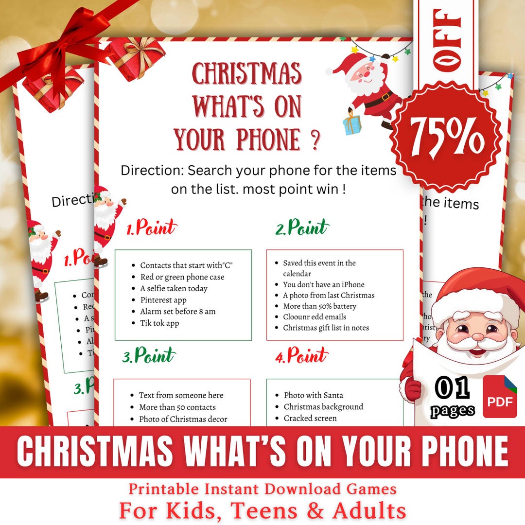 Christmas What's on Your Phone, Christmas Printable Festive Party Game ...
