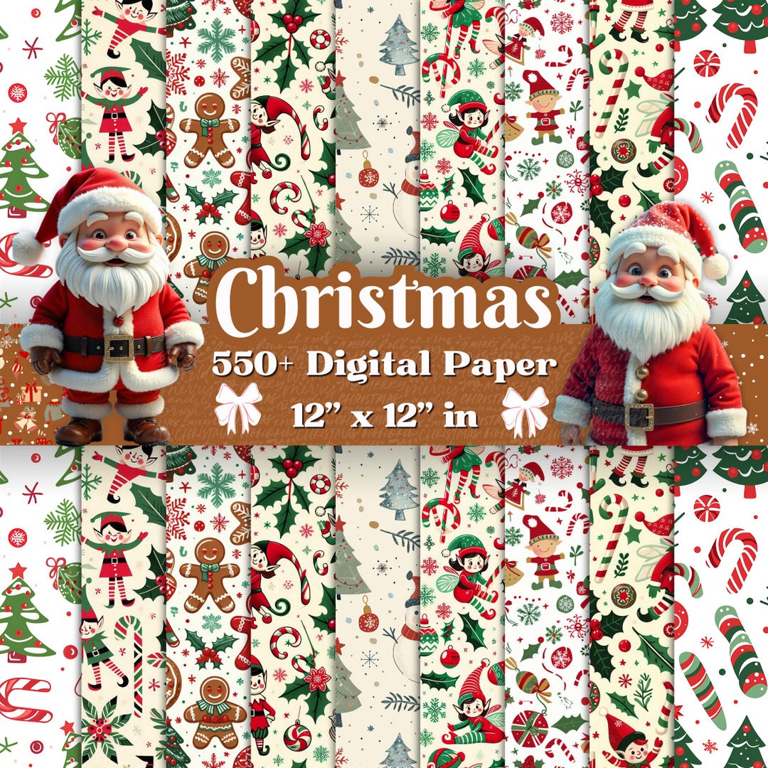 550+ Christmas Digital Paper Bundle - 12x12 Festive Designs. Elves ...